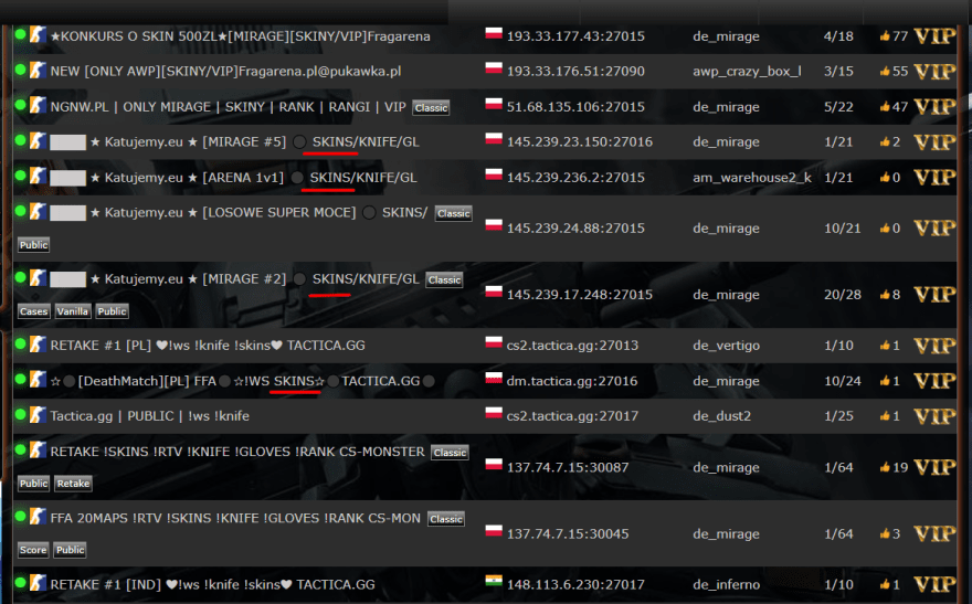 Serwery CS 2 z darmowymi skinami
